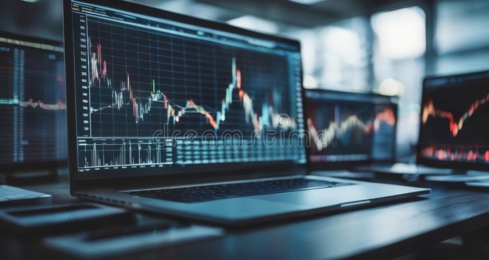 Advanced Trading Setup with Multiple Monitors and Laptops Stock ...