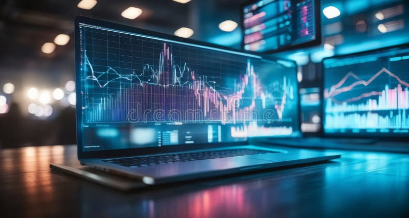 Advanced Trading Station with Multiple Monitors Stock Illustration ...