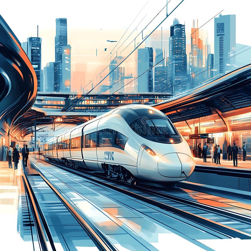 An Advanced Transportation Hub Featuring High-speed Trains. Stock Photo ...