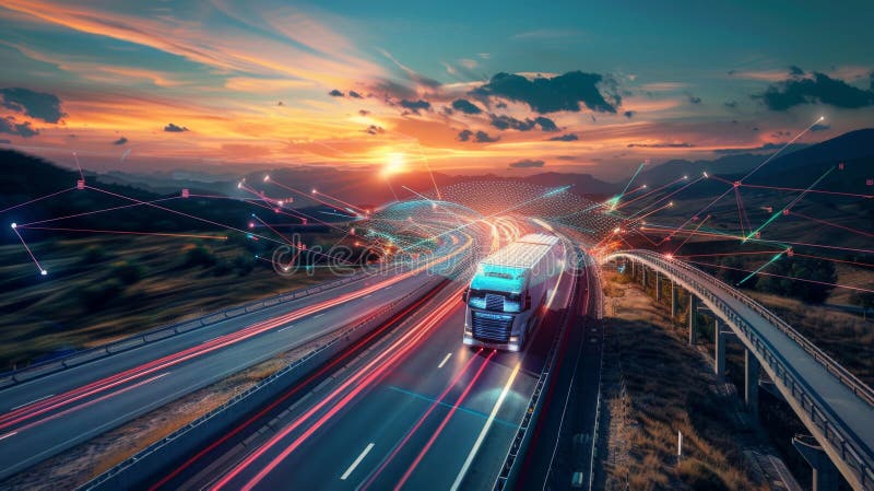 Advanced Transportation Network at Sunset, Generative AI Stock Image ...