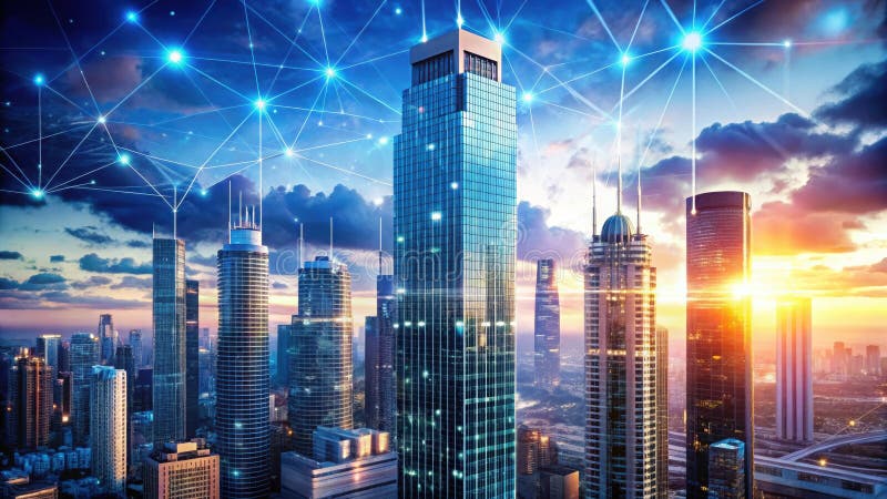 Advanced Urban Environment Featuring Network Lines Connecting ...