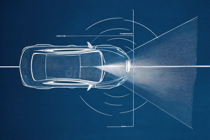 Advanced Vehicle Sensor Technology Outlined in a Blueprint Style ...