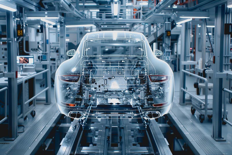 Advanced Vehicle in State-of-the-art Facility with Holograms Stock ...