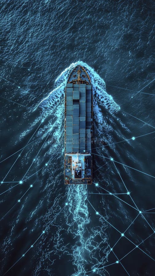Advanced Vessel Navigating through Digital Channels Stock Illustration ...