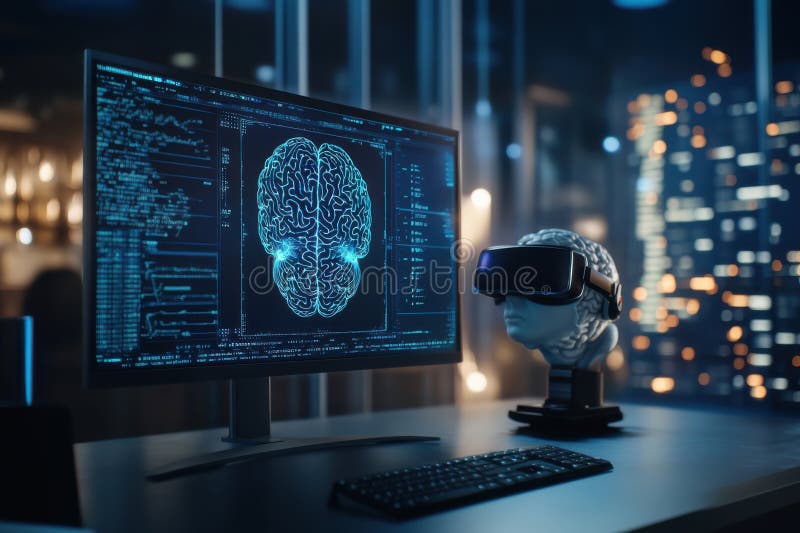 Advanced Virtual Reality Setup with a Digital Brain Display in a Modern ...