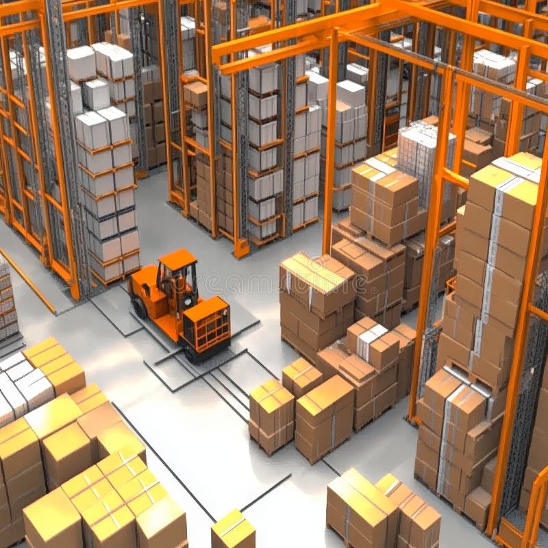 Advanced Warehouse Logistics with Forklift and Stacked Boxes in ...