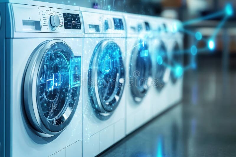 Advanced Washing Machines in a Modern Laundromat Showcasing Smart ...