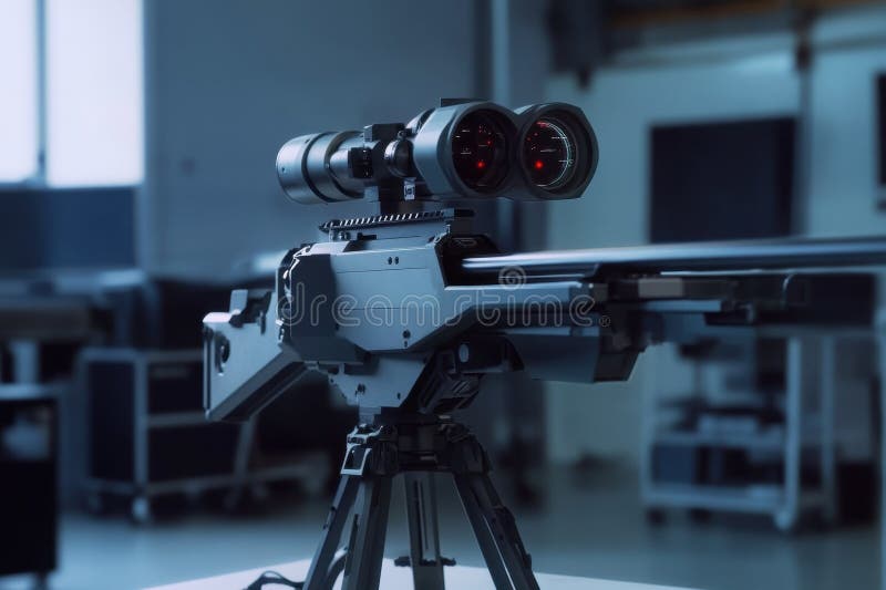 Advanced Weapon System on a Tripod in a Modern Testing Facility Stock ...