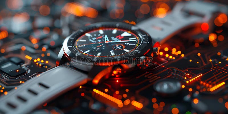 Advanced White Smartwatch on Complex Tech Background - High-Resolution ...