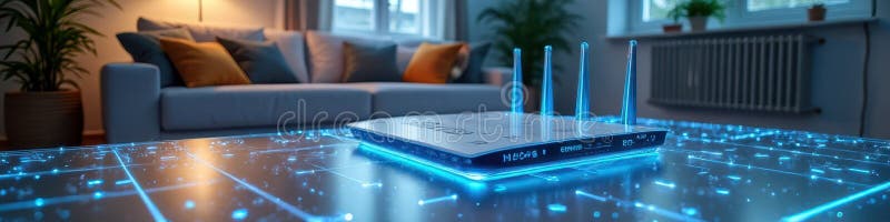 Advanced Wi-fi Router on Futuristic Digital Table in Modern Living Room ...