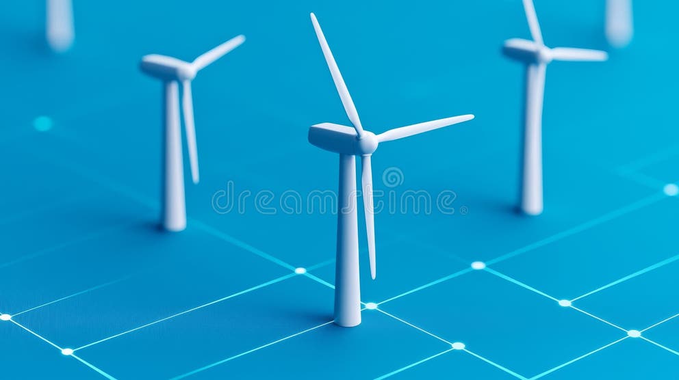 Advanced Wind Turbines Featuring Holographic Patterns on a Lively ...