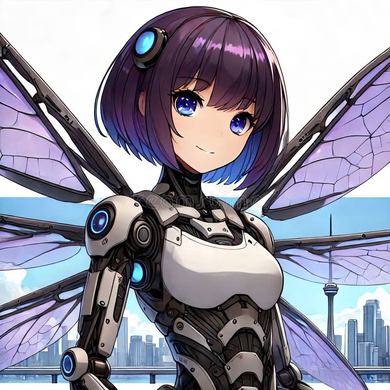 Advanced Winged Android in Futuristic City Stock Illustration ...