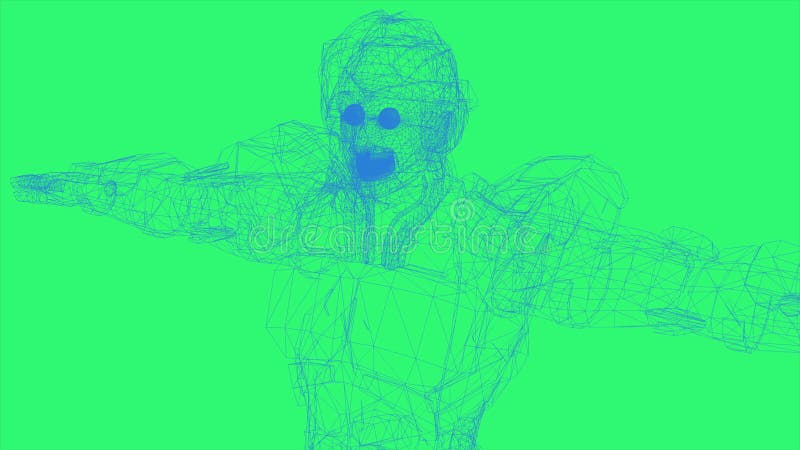 Advanced Wireframe Bionic Robot Rotating on Green Screen Background ...