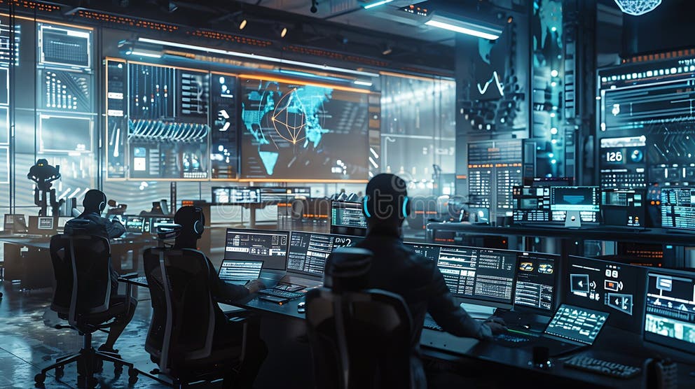 An Advanced Workspace with Ai-Powered Systems and Human Workers, Stock ...