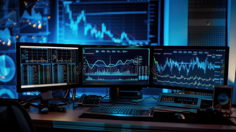 An Advanced Workstation Equipped with Multiple Monitors Exhibiting ...