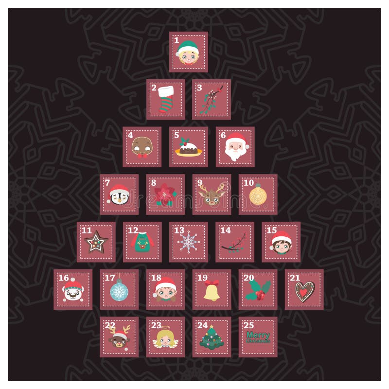 Advent Calendar with Christmas Elements Stock Vector - Illustration of ...