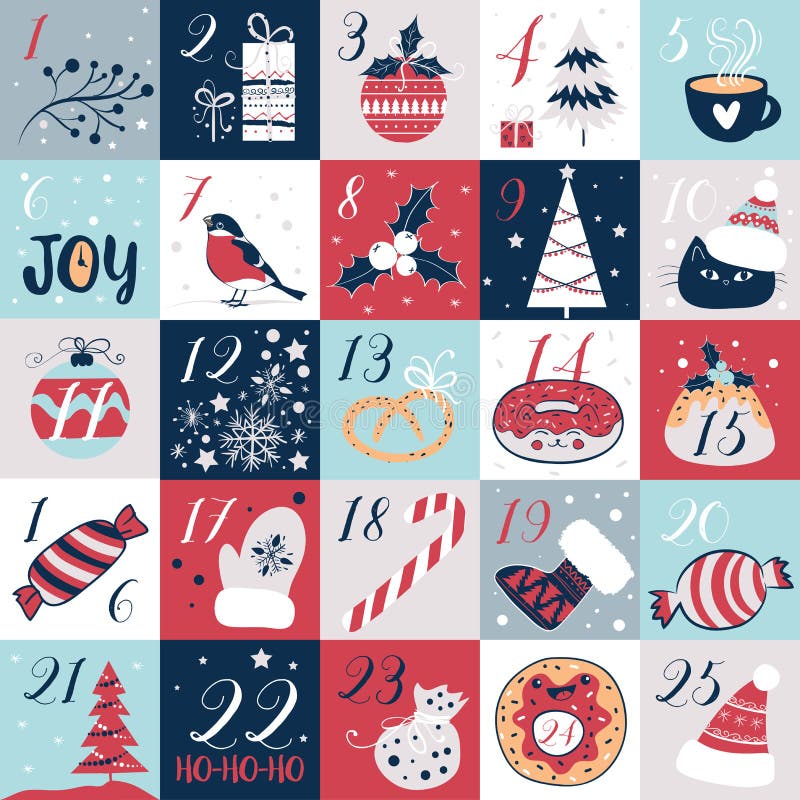 Advent Calendar with Christmas Elements. Holidays Poster, Vector ...