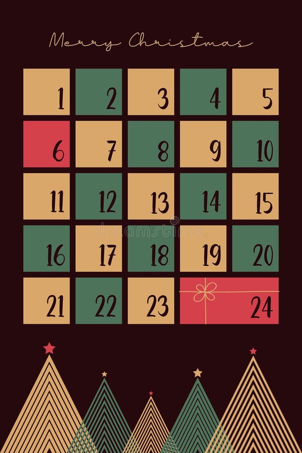 Advent Calendar with Christmas Trees Stock Illustration - Illustration ...