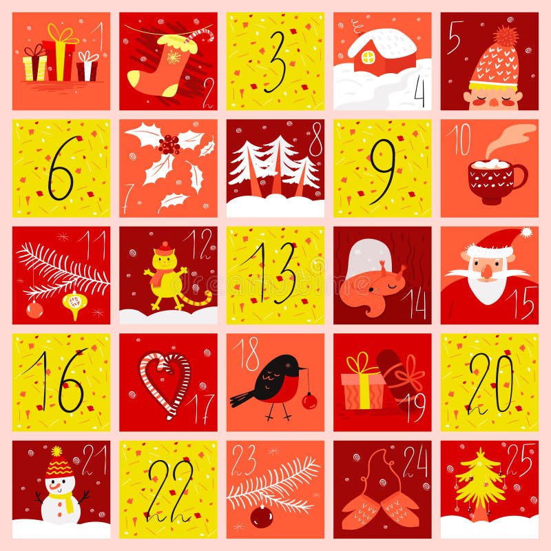 Advent Calendar in Doodle Style. Christmas Illustration Stock ...
