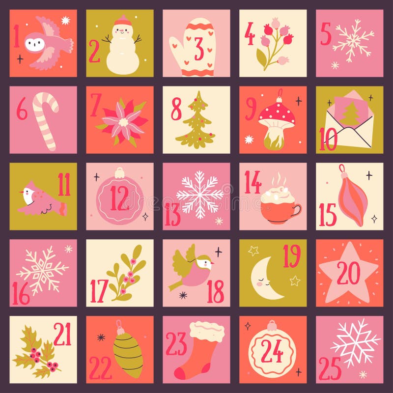 Advent Calendar for Twenty-five Windows in Trendy Colors. Vector ...