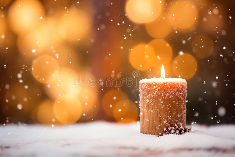 Advent Candle on Christmas with Snow and Bokeh. Generative AI Stock ...