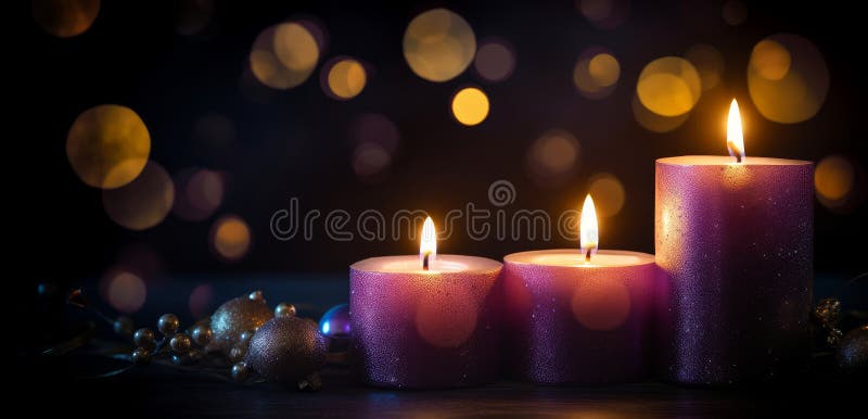 Advent Candles Burning in the Dark, Creating Abstract Defocused Lights ...