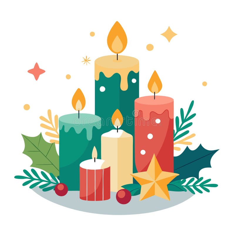 Advent Candles and Christmas Decorations. Cozy Lights Stock Vector ...