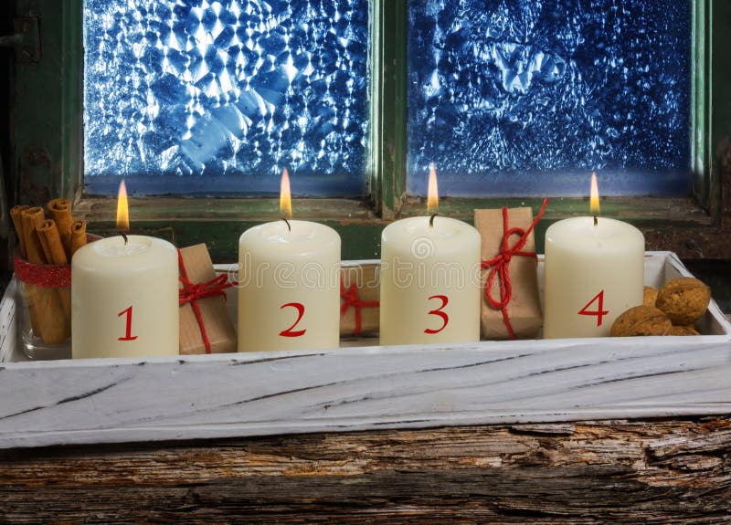 Four candles stock image. Image of christmas, relaxation - 163487785