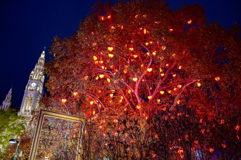 Advent Market in Front of the City Hall Stock Photo - Image of evening ...