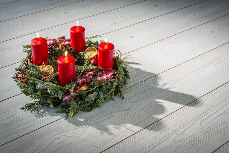 Advent Wreath with Burning Red Candles Stock Image - Image of pine ...