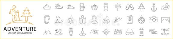 Adventure Icon Set in Line Style. Stock Vector - Illustration of ...