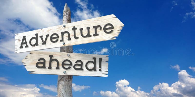 Adventure Ahead - Wooden Signpost with Two Arrows Stock Illustration ...