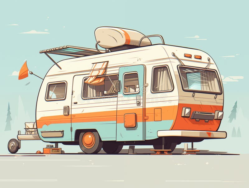 Adventure Awaits: Campervan Expedition Art Stock Illustration ...