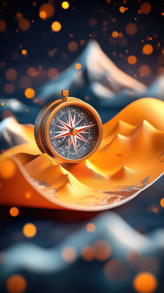 Adventure Awaits: Compass on a Vibrant Topographic Map with a Mountain ...
