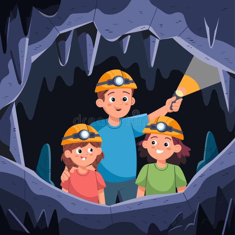Adventure Awaits: Kids Exploring a Mysterious Cave with Flashlights ...