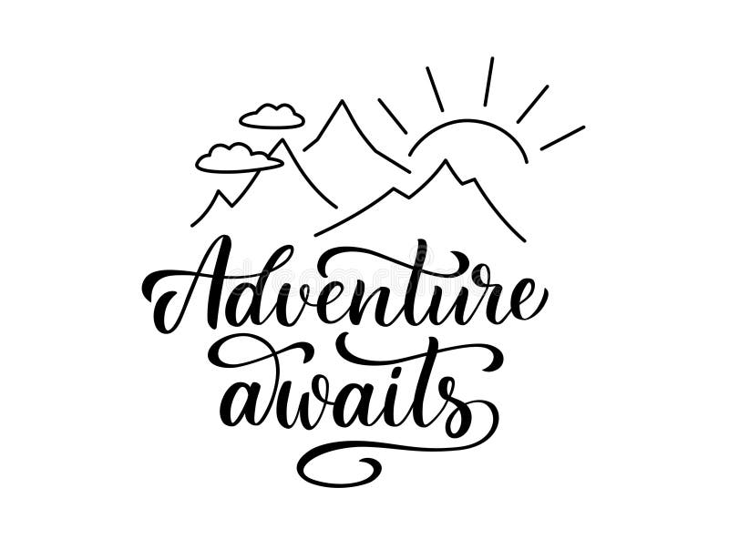 Adventure awaits lettering stock vector. Illustration of hiking - 320376297