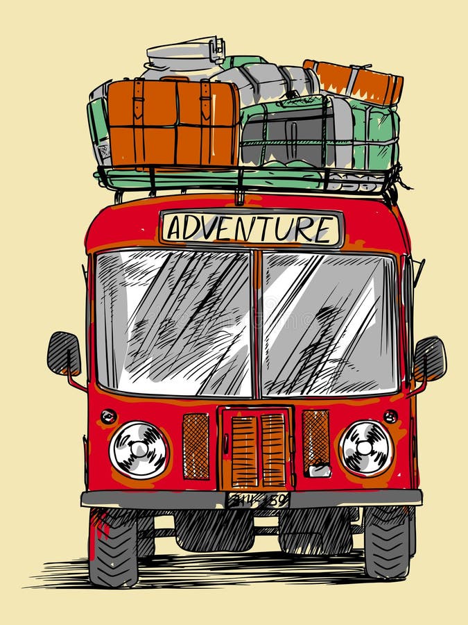 Adventure bus stock vector. Illustration of scruffy, vector - 73139892