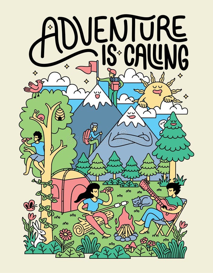 Adventure is Calling Cute Illustration Stock Illustration ...