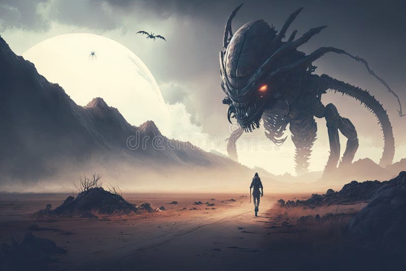 Adventure and Danger in Scenes with Alien Creature Walking in Air Stock ...