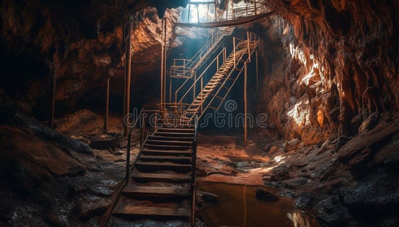 Adventure in the Dark Mountain Cave Exploration Generated by AI Stock ...