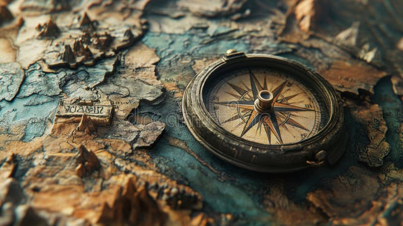 Adventure-inspired Image of a Magnetic Compass on a Map Stock ...