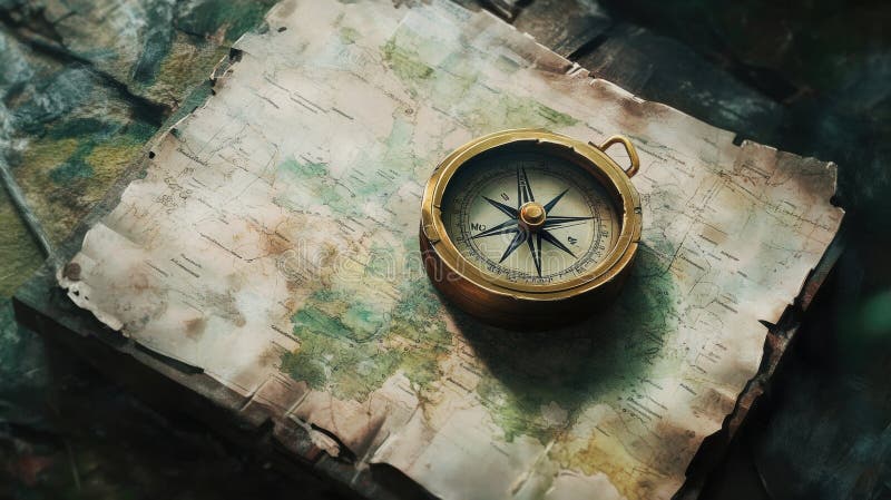Adventure-inspired Image of a Magnetic Compass on a Map Stock ...