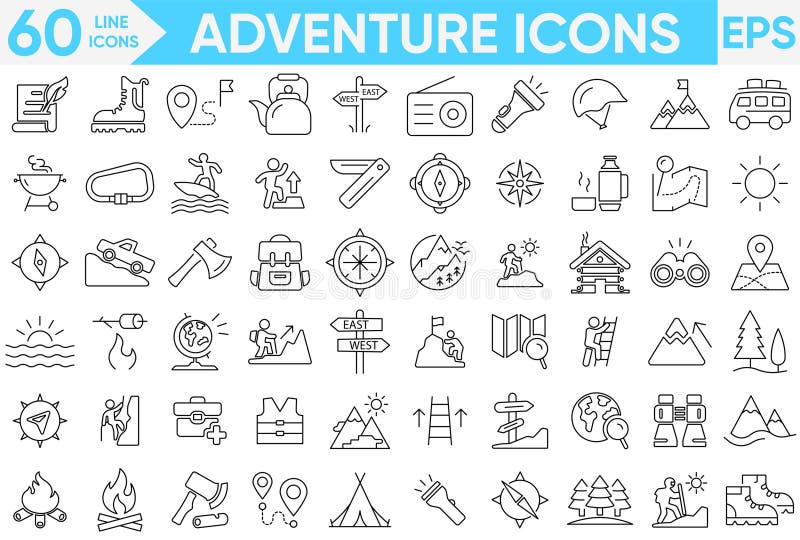 Adventure Line Icon Set. Containing Climb, Mountains Climber and More ...