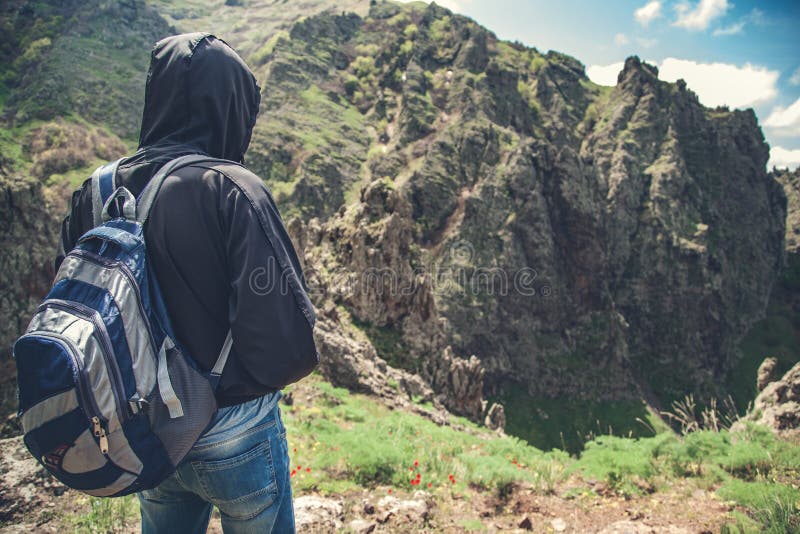 Adventure Man Hiking Wilderness Mountain Stock Image - Image of rugged ...