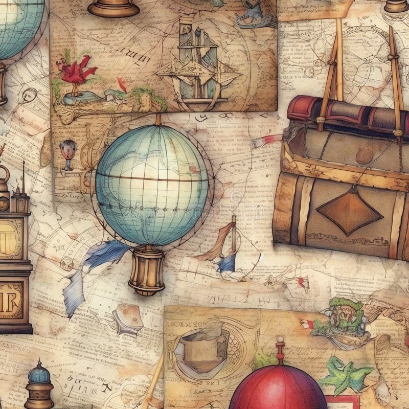 Adventure Old Paper, Vintage Digital Paper Stock Illustration ...