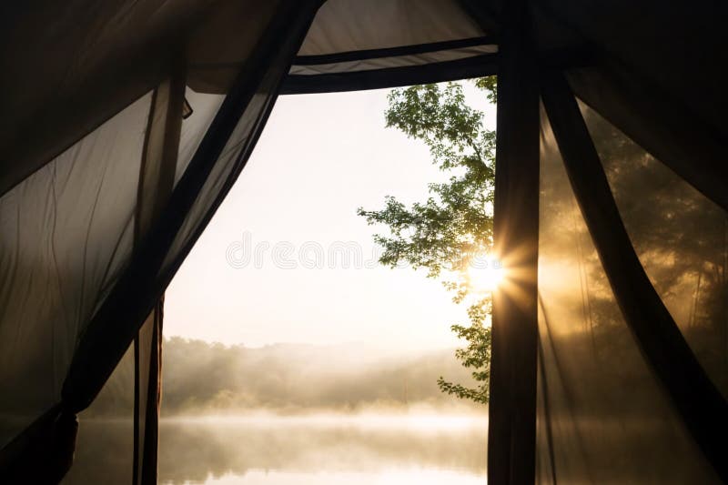Adventure and Outdoor Activities, Camping. View of Nature from Inside a ...