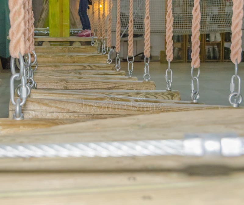 The Logs on the Ropes As an Obstacle in the Adventure Park Stock Image ...
