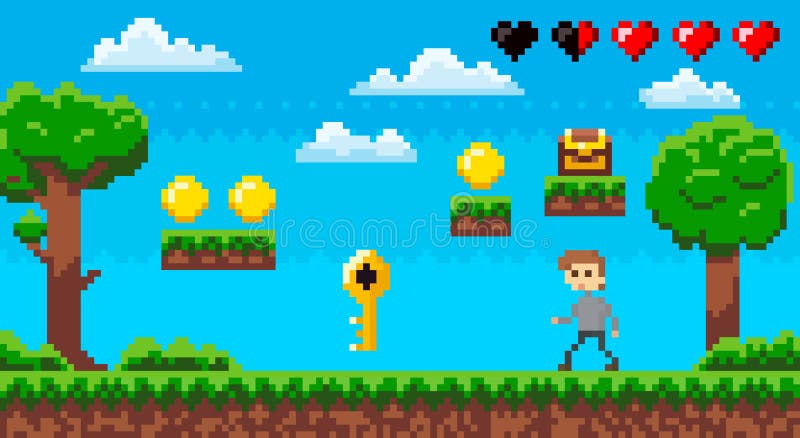 Adventure Pixel Game Interface Design Layout. Videogame Character ...