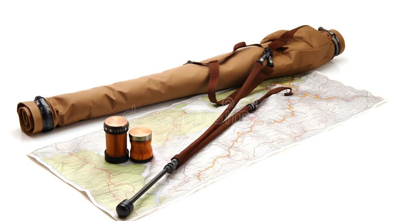 Adventure-ready Hiking Poles and a Trail Map Stock Illustration ...