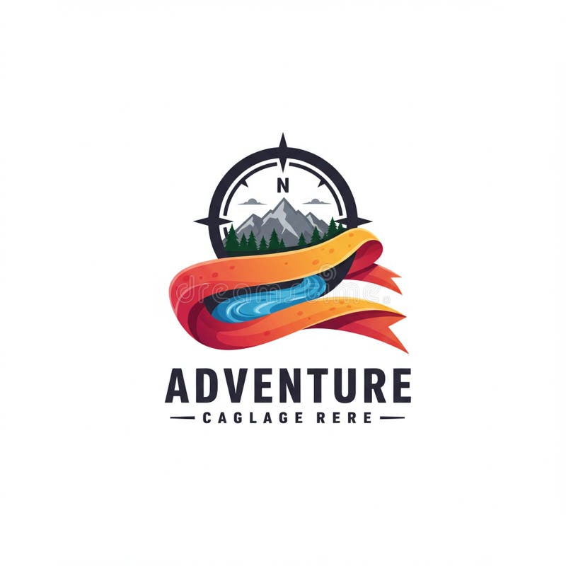 Adventure-themed Logo Featuring a Compass with Mountains and Trees ...
